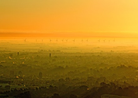 Row Wind Turbines On Very Cold Editorial Stock Photo - Stock Image ...