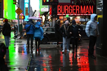 Pedestrians Walk Times Square During Rain Editorial Stock Photo - Stock ...