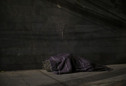 Homeless Man Sleeps On Sidewalk On Editorial Stock Photo - Stock Image ...