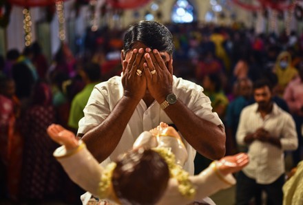 Christian Devotee Offers Prayer Statue Depicting Editorial Stock Photo ...