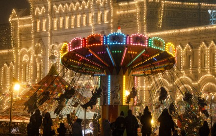 People Ride Carousel During Snow Weather Editorial Stock Photo - Stock ...