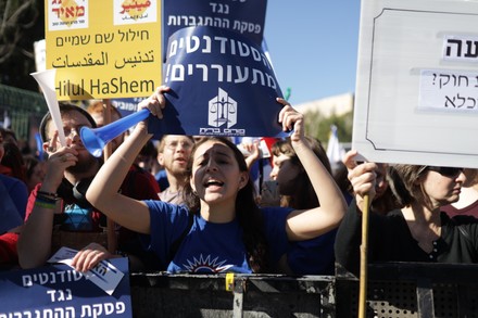 Israeli Activists Raise Flags Placards They Editorial Stock Photo ...