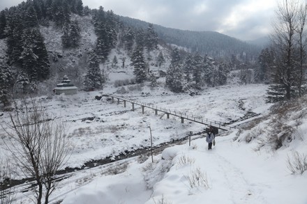 People Walk Snow Covered Hilly Area Editorial Stock Photo - Stock Image ...