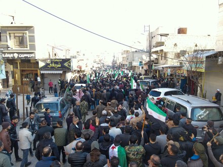 Demonstrators Raising Syrian Opposition Flags Placards Editorial Stock ...