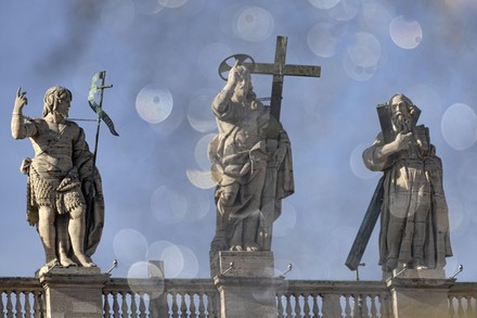 Three Statues Atop Facade St Peters Editorial Stock Photo - Stock Image ...