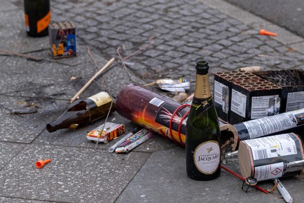 Remains Burnt Fireworks Glass Bottles Last Editorial Stock Photo ...
