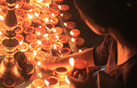 Devotees Light Oil Lamps While Offering Editorial Stock Photo - Stock ...