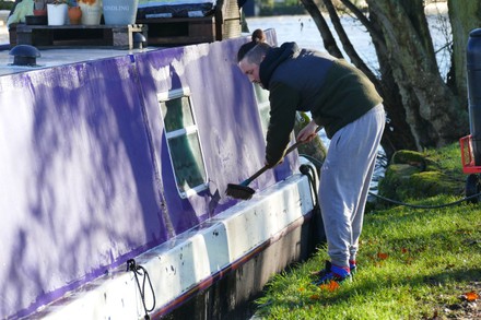 Narrowboat Owner Cleans His Barge Sunshine Editorial Stock Photo ...