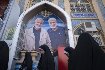 Veiled Iranian Women Stand Under Portrait Editorial Stock Photo - Stock ...