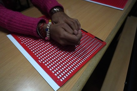 Visually Impaired Student Writes Using Braille Editorial Stock Photo ...