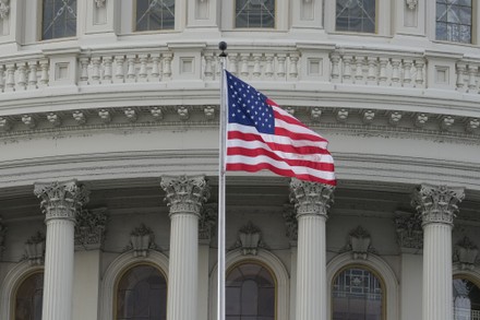 Us Flag Flies Capitol Building Morning Editorial Stock Photo - Stock ...