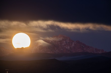 Wolf Moon Sets Behind Monte Prena Editorial Stock Photo - Stock Image ...
