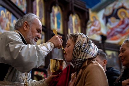 Orthodox Priest Gives Holy Wine Bread Editorial Stock Photo - Stock ...