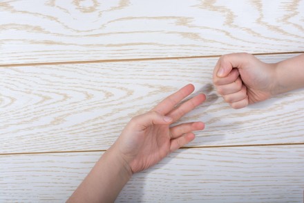 Hands Making Rock Paper Scissors Gesture Editorial Stock Photo - Stock ...