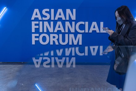 Woman Walks Past Asian Financial Forum Editorial Stock Photo - Stock ...