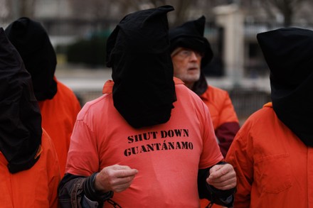 Demonstrator Wears Orange Jumpsuit Black Hood Editorial Stock Photo ...