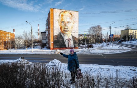 Woman Gestures Next Large Mural Depicting Editorial Stock Photo - Stock ...