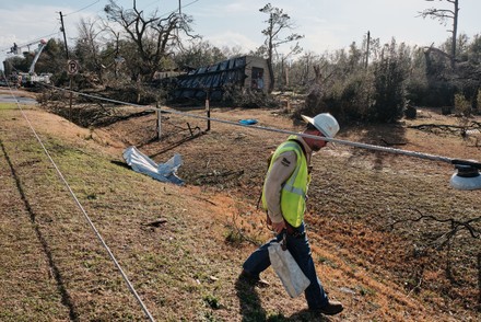 Employee Power Company Walks Past Downed Editorial Stock Photo - Stock ...