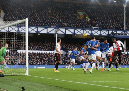 Everton Goalkeeper Jordan Pickford Saves Header Editorial Stock Photo ...