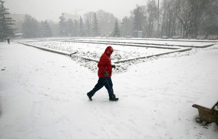 Man Runs During Heavy Snowfall Park Editorial Stock Photo - Stock Image ...