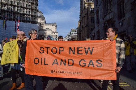 Protesters March Antifossil Fuel Banner During Editorial Stock Photo ...
