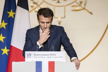 French President Emmanuel Macron Delivers Speech Editorial Stock Photo ...
