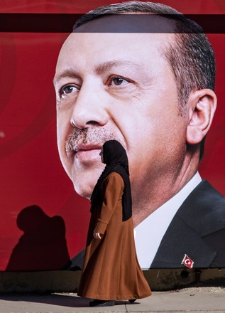 Woman Stands Front Picture Turkish President Editorial Stock Photo ...