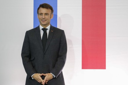 French President Emmanuel Macron Stands During Editorial Stock Photo ...