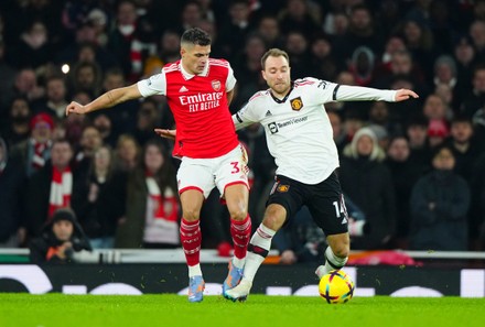 Granit Xhaka Arsenal Dispossesses Christian Eriksen Editorial Stock ...
