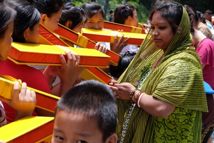 Buddhist Monks Villagers Celebrate Buddhist Puja Editorial Stock Photo ...