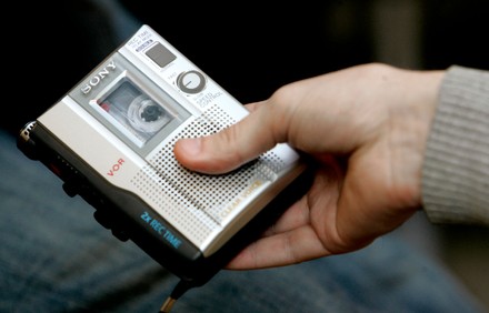 Journalist Interviewing Person Using Tape Recorder Editorial Stock ...