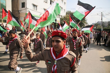 Palestinian Scouts Wave National Flags They Editorial Stock Photo ...
