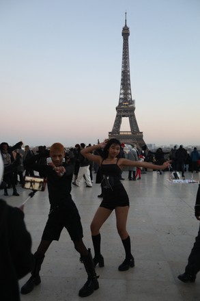 People Dance Front Eiffel Tower On Editorial Stock Photo - Stock Image ...