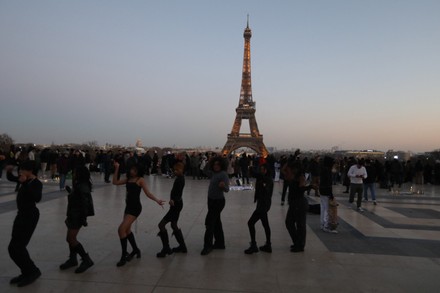 People Dance Front Eiffel Tower On Editorial Stock Photo - Stock Image ...