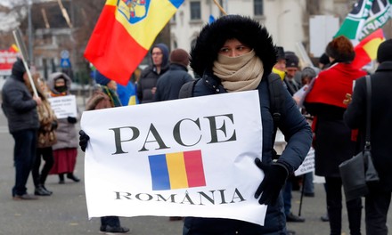 Romanian Activist Holds Placard Peace Romania Editorial Stock Photo ...