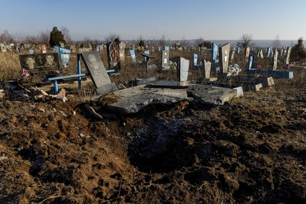 Shell Crater Damaged Headstones On Cemetery Editorial Stock Photo ...