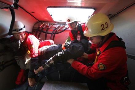 Firefighters Practicing Rescuing Person After Fictitious Editorial ...