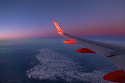 View Easyjet Wing Sunrise During Flight Editorial Stock Photo - Stock ...
