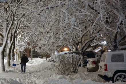 Man Shovels Snow Front His Home Editorial Stock Photo - Stock Image ...