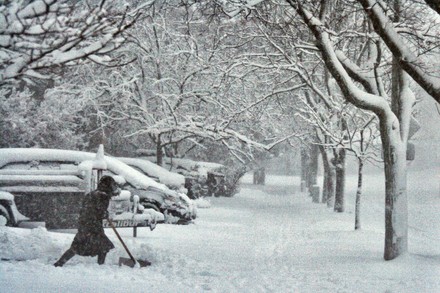 Woman Shovels Snow Front Her Home Editorial Stock Photo - Stock Image ...
