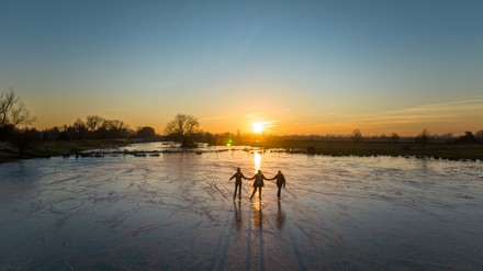 People Skating On Frozen Fen Near Editorial Stock Photo - Stock Image ...