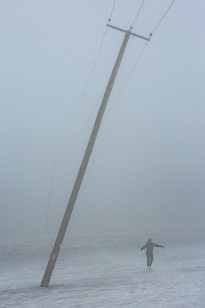 Skaters On Foggy Frozen Fen Near Editorial Stock Photo - Stock Image ...