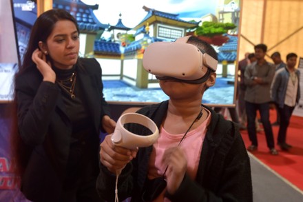 Visitor Tries Virtual Reality Headset Digital Editorial Stock Photo - Stock Image | Shutterstock