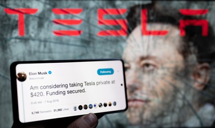 Elon Musk Tesla Tweet Displayed On Editorial Stock Photo - Stock Image ...