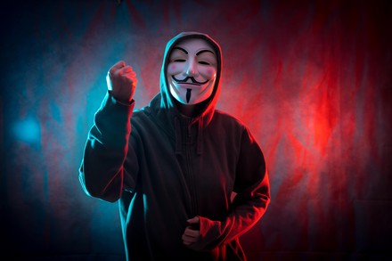 Hacker Anonymous Mask His Fist Raised Editorial Stock Photo - Stock ...