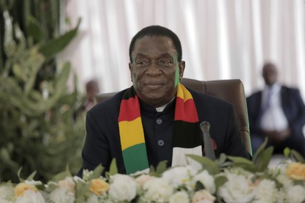 Zimbabwean President Emmerson Mnangagwa Looks On Editorial Stock Photo ...
