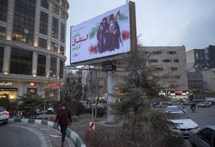 Iranian Man Walks Under Billboard Portrait Editorial Stock Photo ...