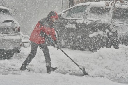 Man Shovels Snow Front His Home Editorial Stock Photo - Stock Image ...