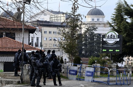 Macedonian Police Officers Secure Area Around Editorial Stock Photo ...