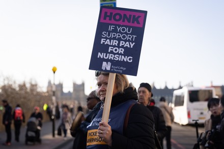 Nurse Holds Placard During Demonstration Outside Editorial Stock Photo ...